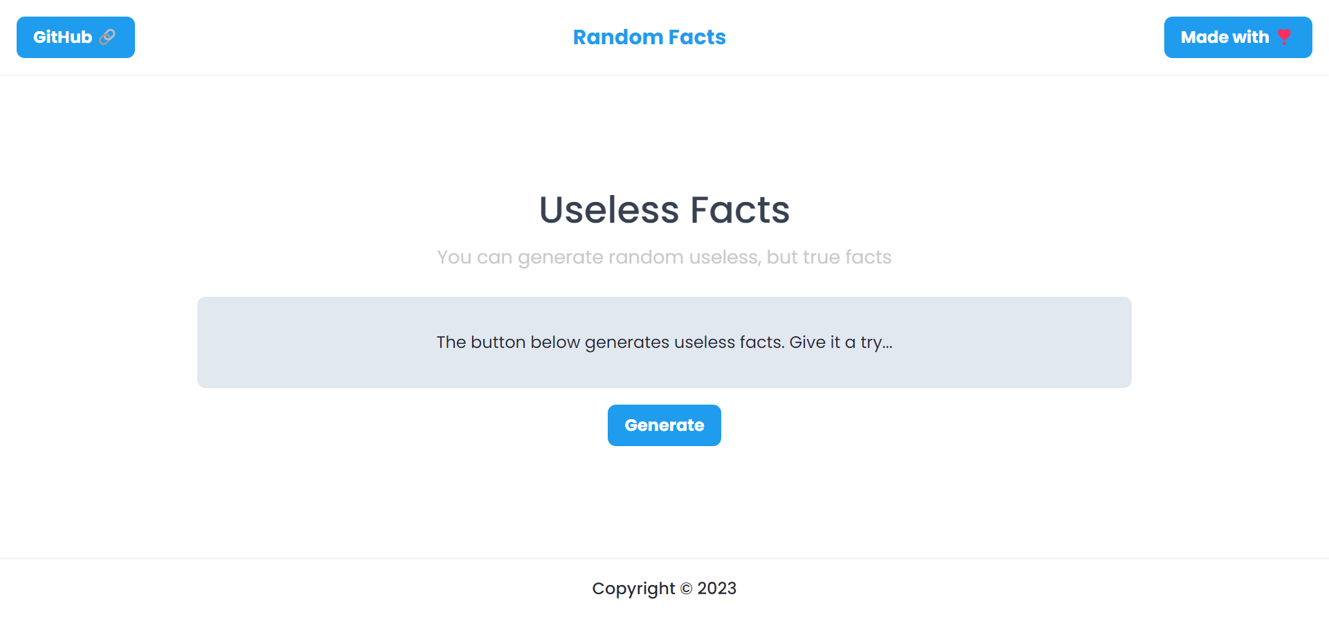 GitHub - vishalmajumdar/random-facts: Random Facts Generator using React